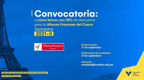 Resultados A Convocatoria A Cinco Becas Para Alianza Francesa Del Cusco