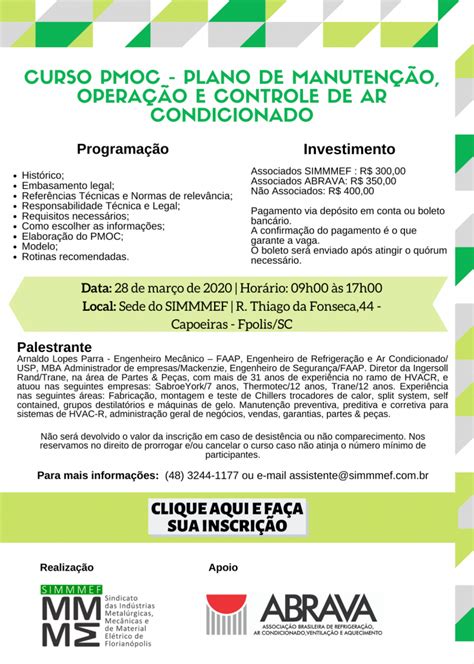 Curso PMOC Plano de Manutenção Operação e Controle de Ar