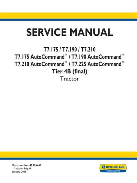 Service Manual New Holland T7 175 T7 190 T7 210 T7 225 AutoCommand
