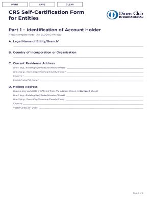 Fillable Online CRS Self Certification Form For Entities And