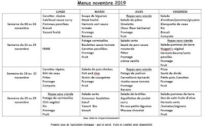 Cper Menus De Novembre Menu V G Tarien Une Fois Par Semaine