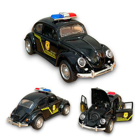 Carrinho de Ferro da Policia Federal Fusca Miniatura Abre Porta Capô