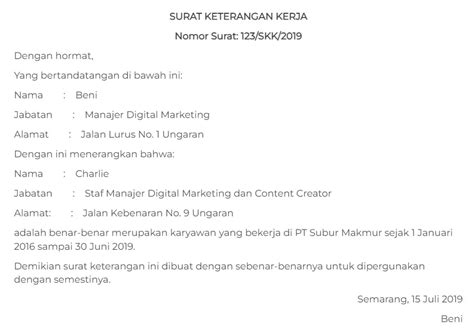 10 Contoh Surat Keterangan Kerja Berbagai Keperluan Edisi 2024