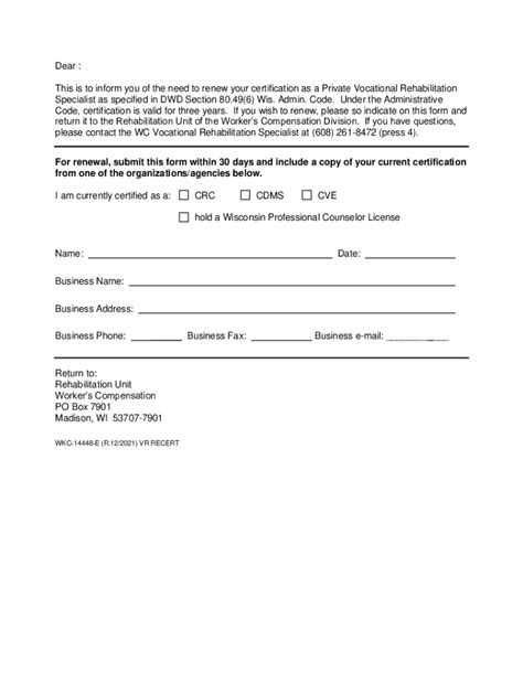 Fillable Online Dwd Wisconsin VR Recertification Sample Letter This Is