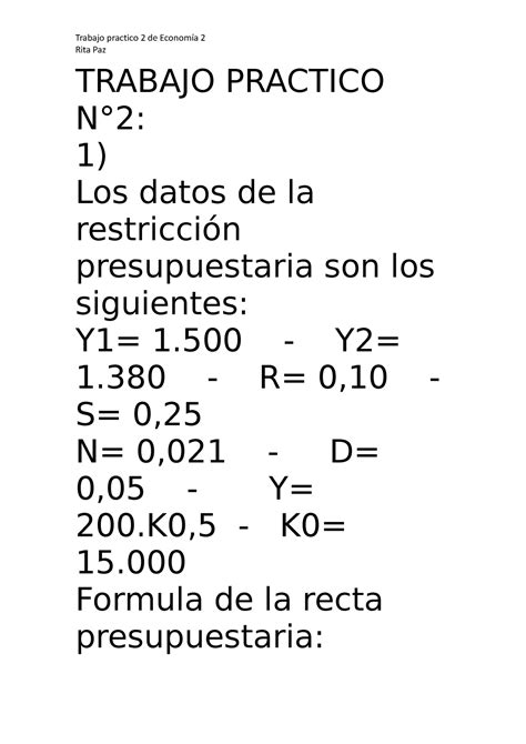 Tp 2 Economia 2 Tp2 Rita Paz TRABAJO PRACTICO N2 1 Los Datos De