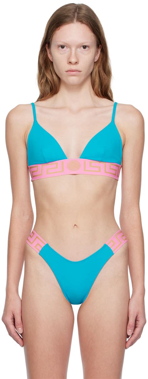 SSENSE 折扣季 Versace Underwear 蓝色 Greca Border 比基尼上装 加入折扣