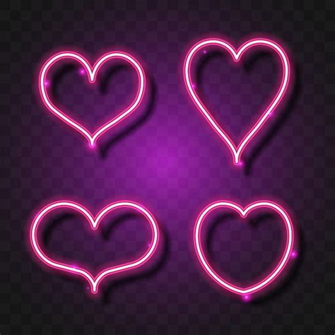 Amor letrero de neón corazón rosa Vector Premium