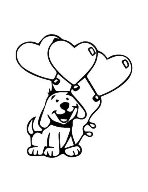 Coloriage Chien avec Ballons Coeurs télécharger et imprimer gratuit