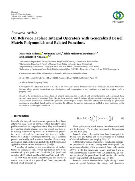 pdf on behavior laplace integral operators with generalized bessel matrix polynomials and