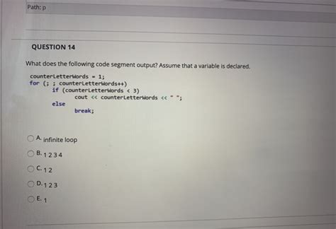 solved path p question 14 what does the following code