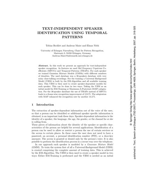 pdf text independent speaker identification using temporal patterns