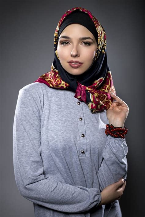 Female Model Wearing A Red Hijab Stock Image Image Of Arab Lifestyle 88959481