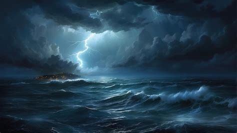 Premium Photo Storm Over Ocean At Night Photo