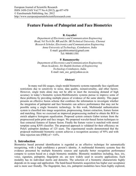 pdf feature fusion of palmprint and face biometrics