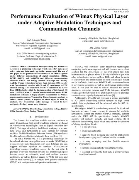 pdf performance evaluation of wimax physical layer under adaptive modulation techniques and