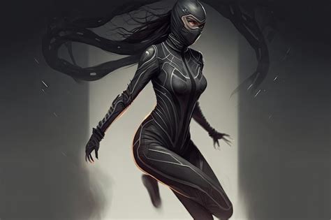 Premium Photo Ninja Woman In Full Bodysuit Isolated Black Background