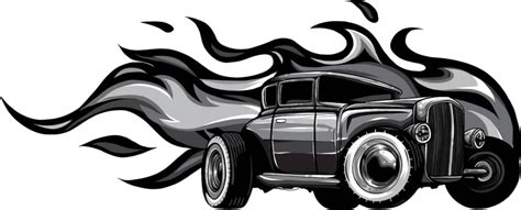 Cartoon Vintage Hot Rod Design Art In Vector Illustration Vector Hood