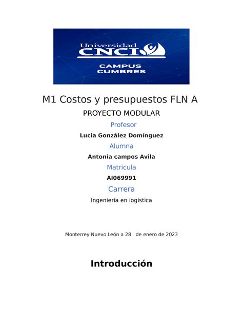 Costos Y Presupuestos Proyecto Modular M Costos Y Presupuestos Fln A