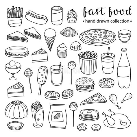 Set Of Hand Drawn Fast Food Meals Stock Vector Illustration Of