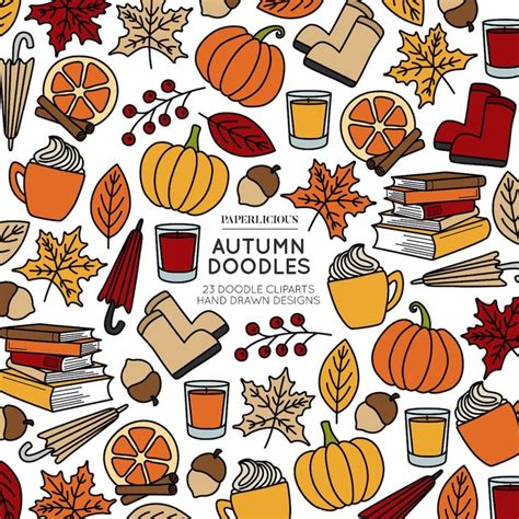 Autumn Doodle Cliparts Autumn Planner Autumn Leaves Autumn Stickers