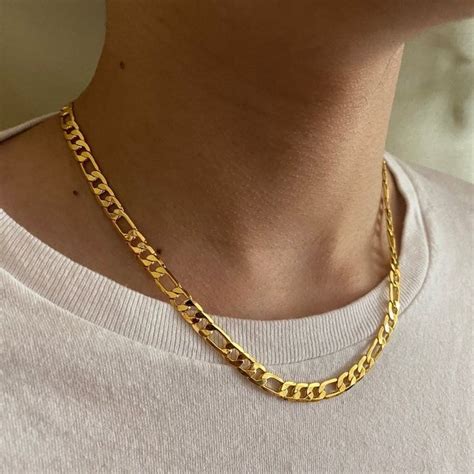 18k Gold Filled Flat Figaro Chain Necklace Real Gold Chains Mens