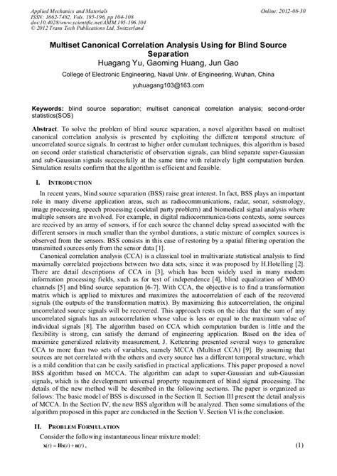 multiset canonical correlation analysis using for blind source separation scientific