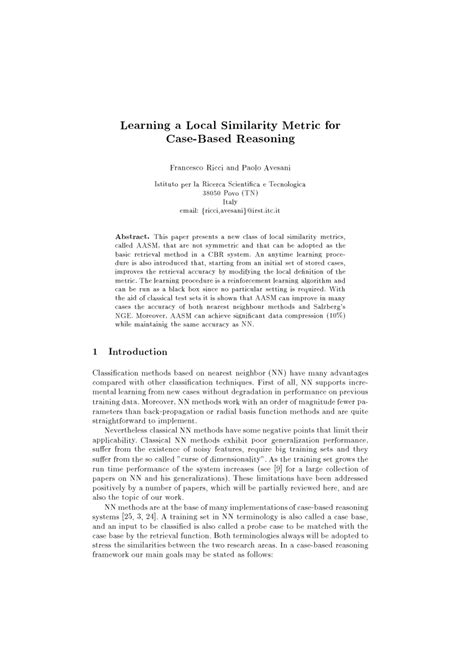 pdf learning a local similarity metric for case based reasoning