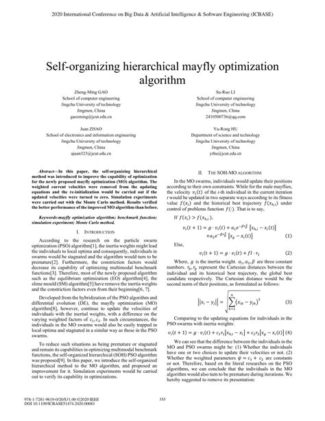 pdf self organizing hierarchical mayfly optimization algorithm