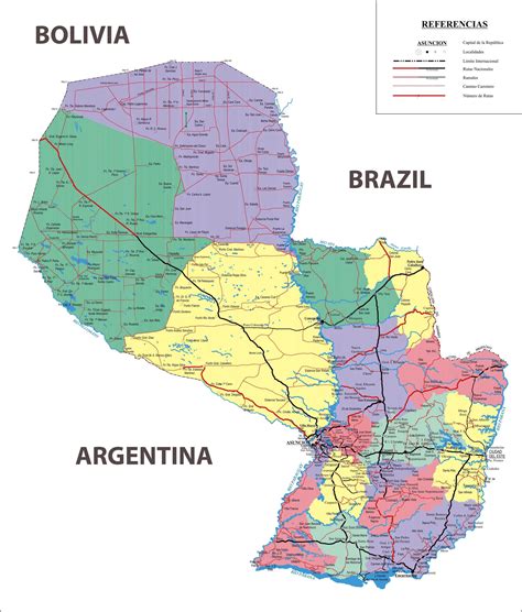 Grande Detallado Mapa Administrativo De Paraguay Con Carreteras Y Todas
