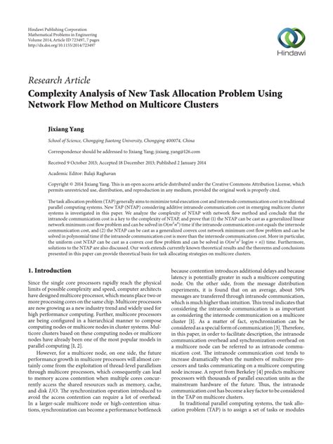 pdf complexity analysis of new task allocation problem using network flow method on multicore