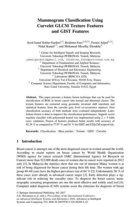 pdf mammogram classification using curvelet glcm texture features and gist features