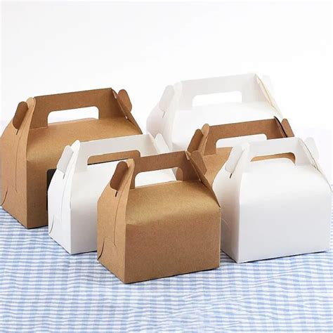 20pcs Lot 3 Sizes Brown White Kraft Paper Cake Box With Handle High