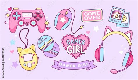 Gamer Girl Kawaii Elements Set Vintage Pink Kawaii Girl S Game