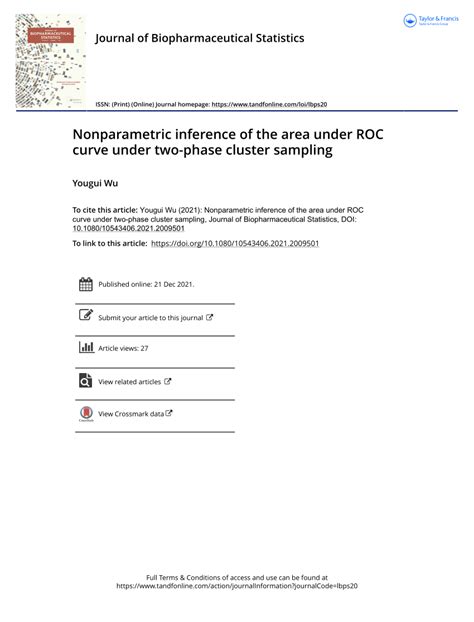 pdf nonparametric inference of the area under roc curve under two phase cluster sampling