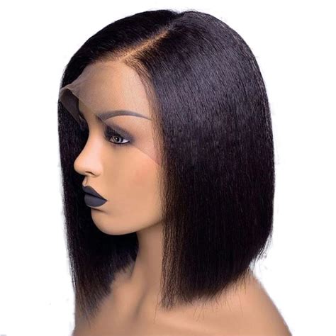 Simbeauty Short Bob Kinky Straight Hair 360 Lace Frontal Wigs Human