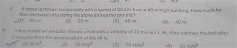 A Stone Is Thrown Horizontally With A Speed Of M S From A M High Bu