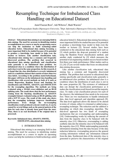 Pdf Resampling Technique For Imbalanced Class Handling On Educational