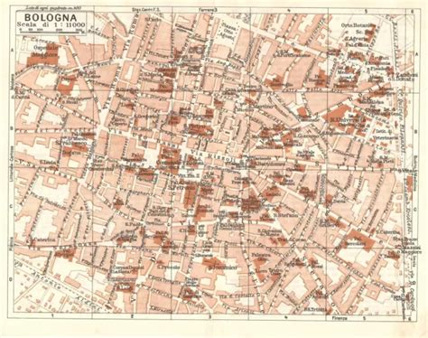 CARTA GEOGRAFICA ANTICA BOLOGNA pianta della città TCI 1937 Antique map