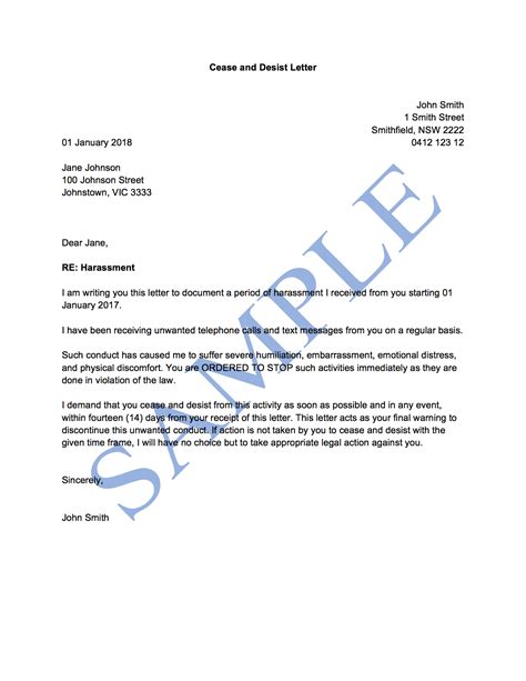 Cease And Desist Letter Template Australia Sample Professional