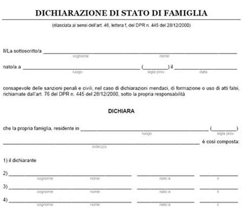 Autocertificazione Stato Di Famiglia Storico Modello Pdf Writer Perinfo