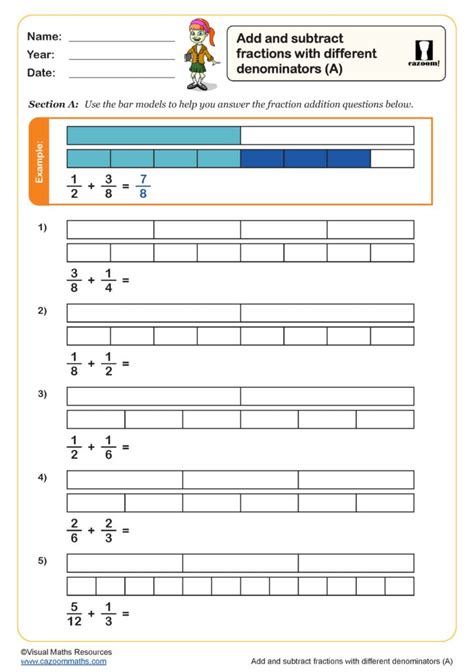 Add And Subtract Fractions With Different Denominators A Worksheet