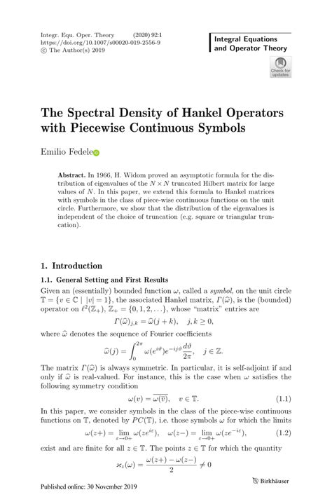 pdf the spectral density of hankel operators with piecewise continuous symbols