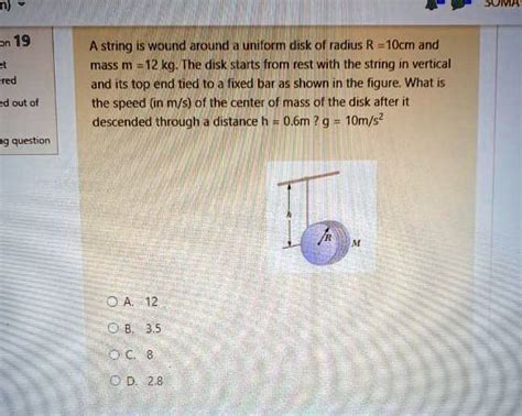 Solved A String Is Wound Around A Uniform Disk Of Radius R Cm And