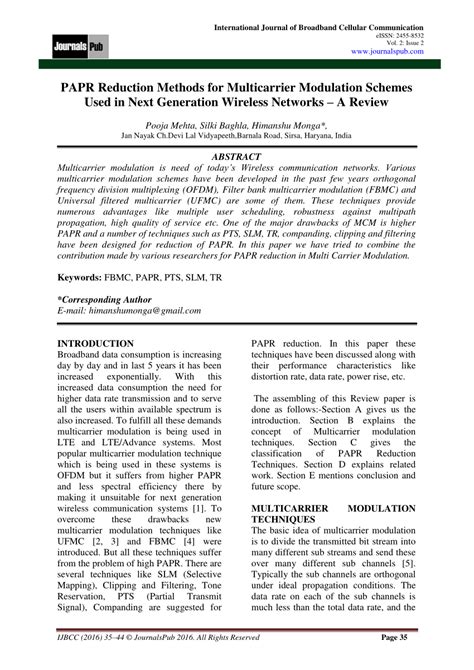 pdf papr reduction methods for multicarrier modulation schemes used in next generation