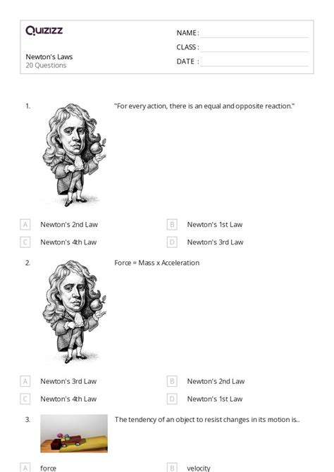Forces And Newtons Laws Of Motion Worksheets For Th Grade On