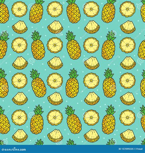 Vector Pineapple Seamless Pattern Cartoon Pineapple Background Stock