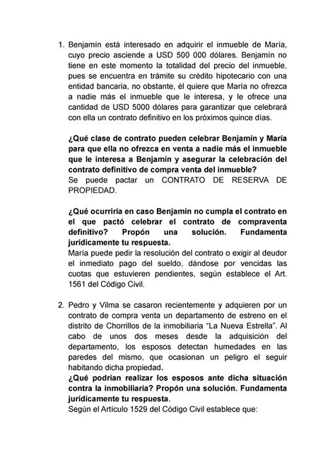Civil Tarea PREGUNTAS Y RESPUESTAS CASOS Benjamín está interesado