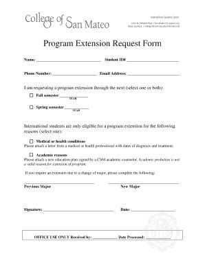Fillable Online Collegeofsanmateo Program Extension Request Form