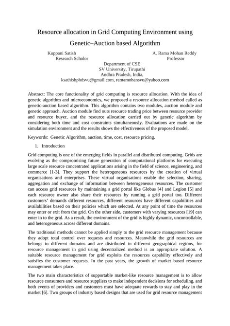 pdf resource allocation in grid computing environment using genetic auction based algorithm