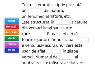 Textul descriptiv în versuri Resurse didactice